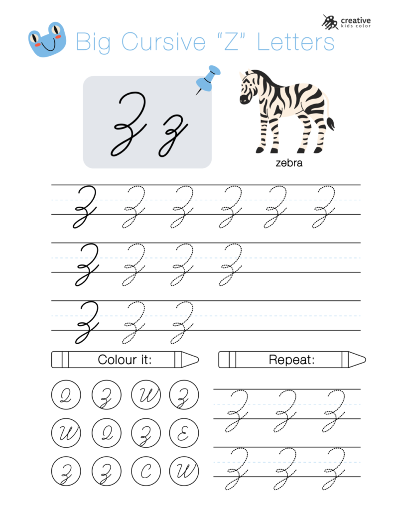 Cursive Z Worksheets (Free Printable Pdfs) - Coloring Feel